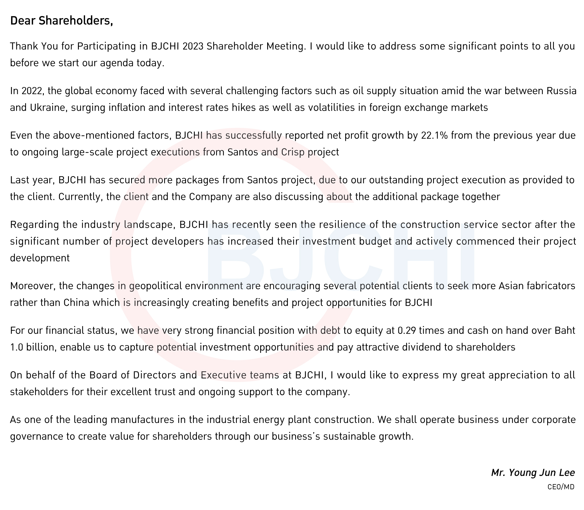 CEO/MD MESSAGE – BJC HEAVY INDUSTRIES